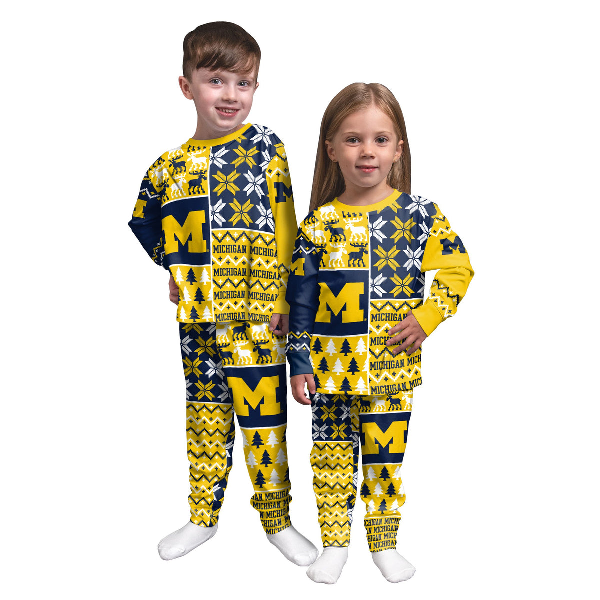 Michigan Wolverines NCAA Busy Block Family Holiday Pajamas