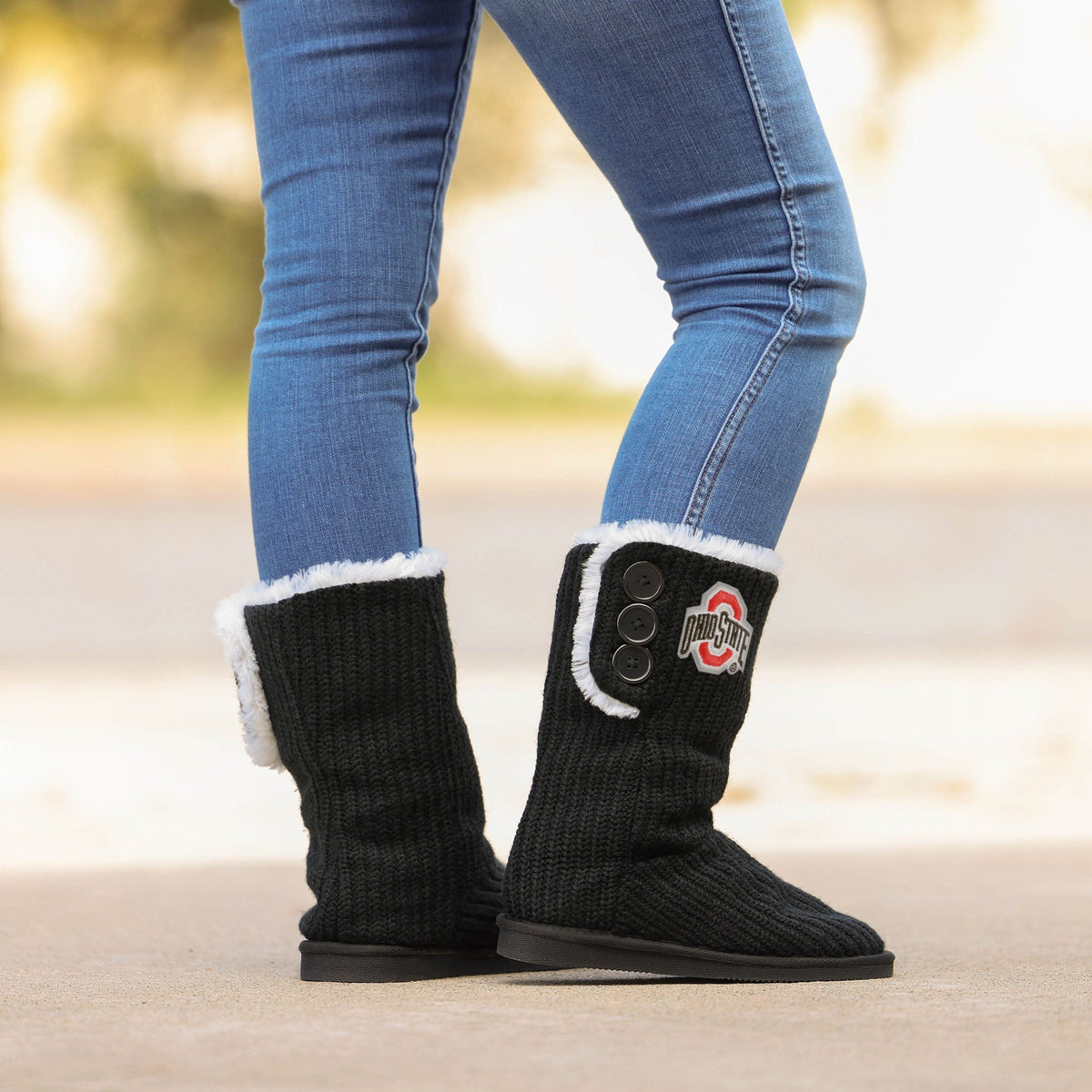 Ohio State Buckeyes NCAA Knit High End Button Boot Slipper