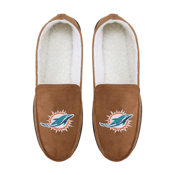 Miami Dolphins NFL Exclusive Mens Beige Moccasin Slippers