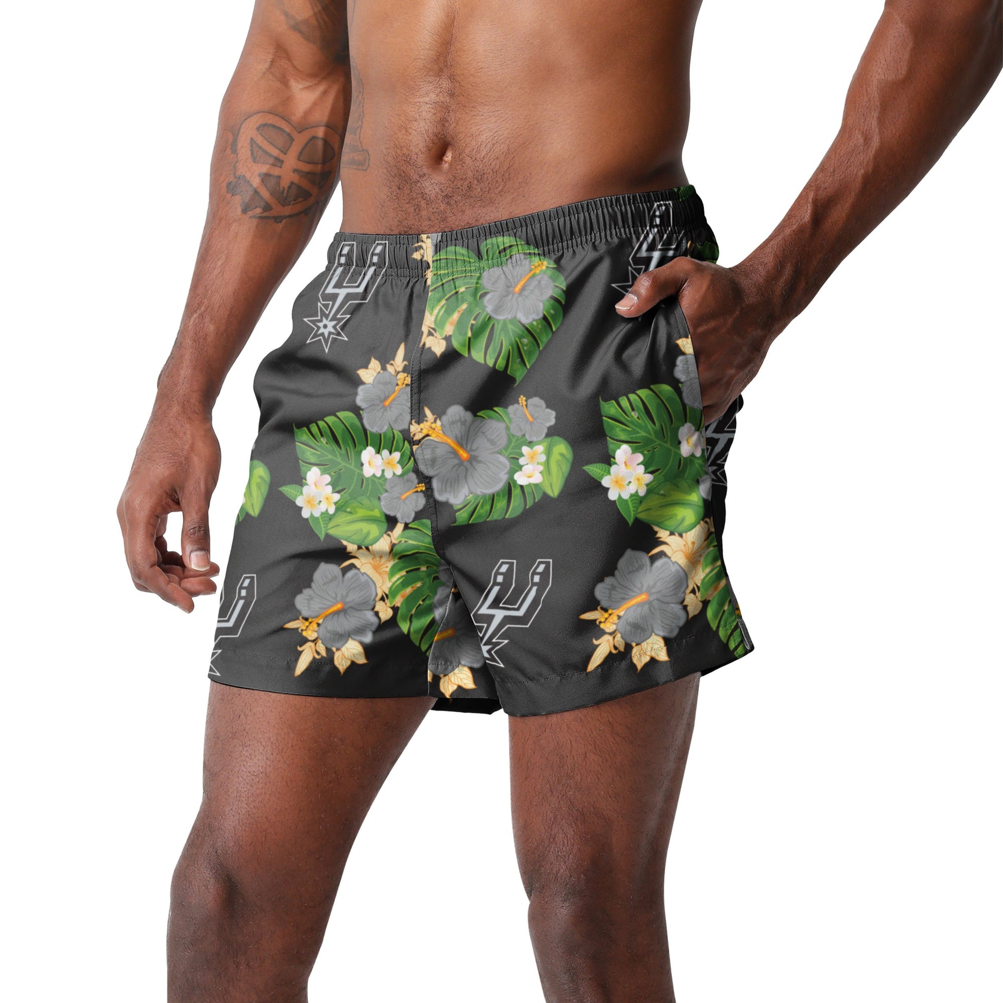 San Antonio Spurs NBA Mens Floral Slim Fit 5.5" Swimming Suit Trunks