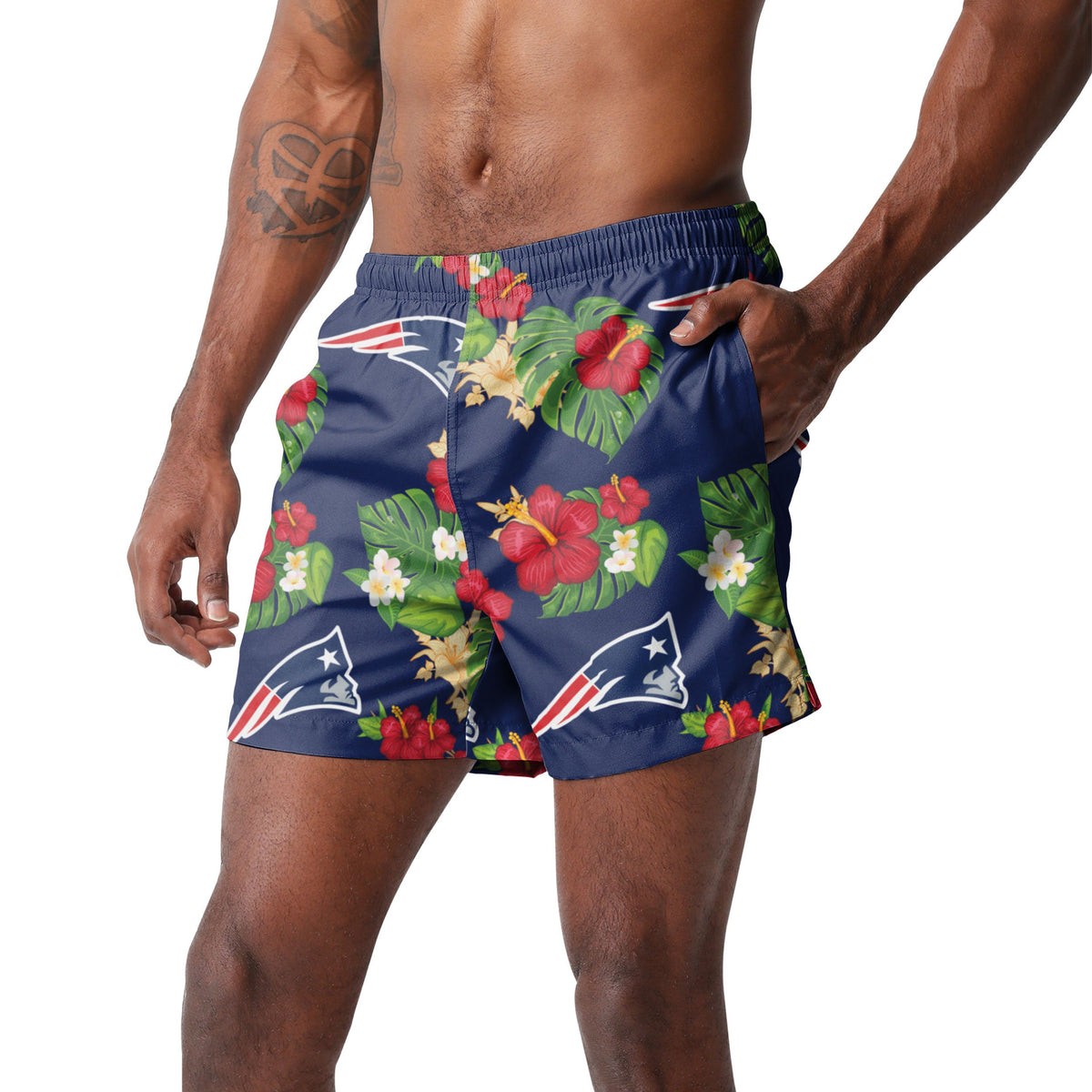 New England Patriots NFL Mens Floral Slim Fit 5.5" Swimming Suit Trunk