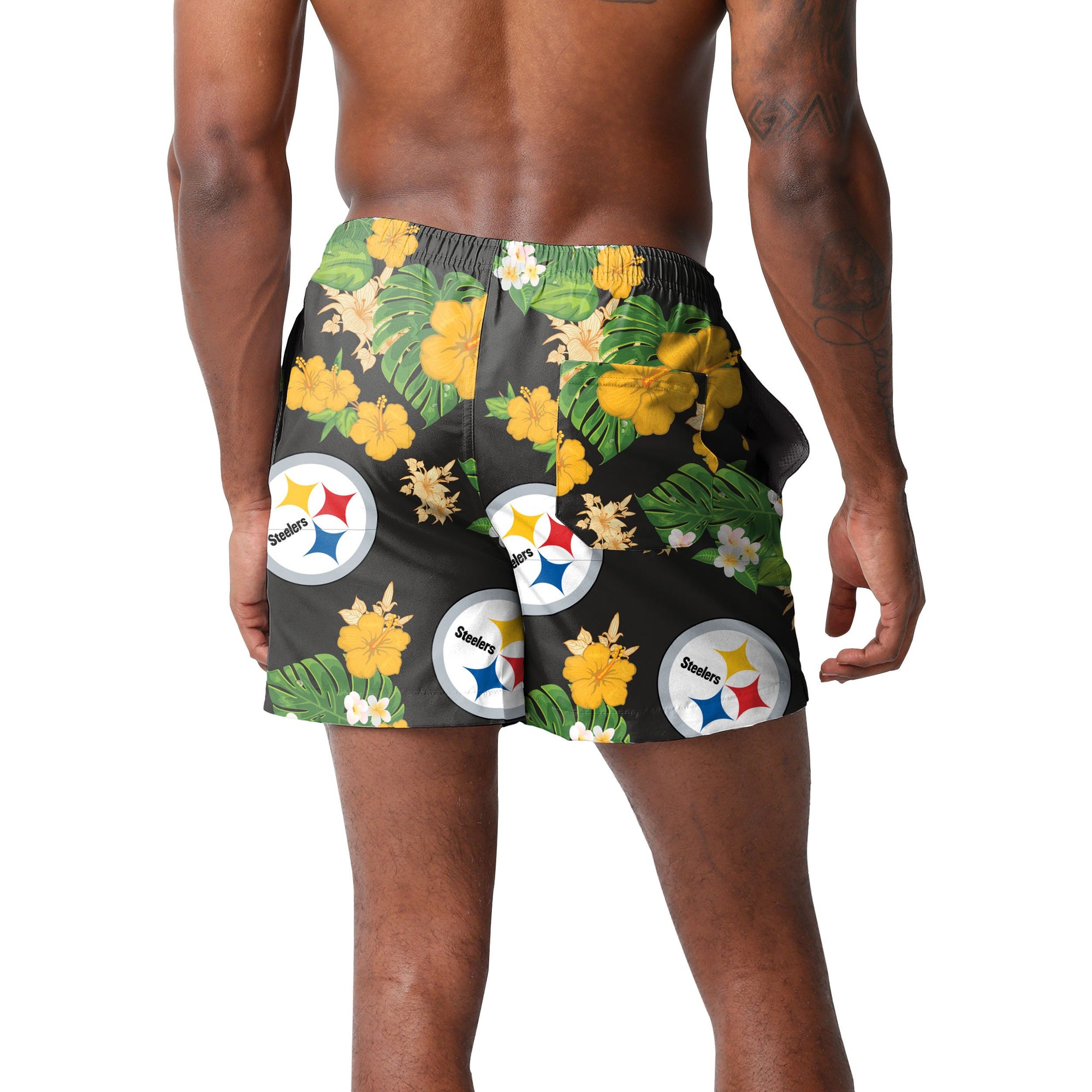 Pittsburgh Steelers NFL Mens Floral Slim Fit 5.5" Swimming Suit Trunks