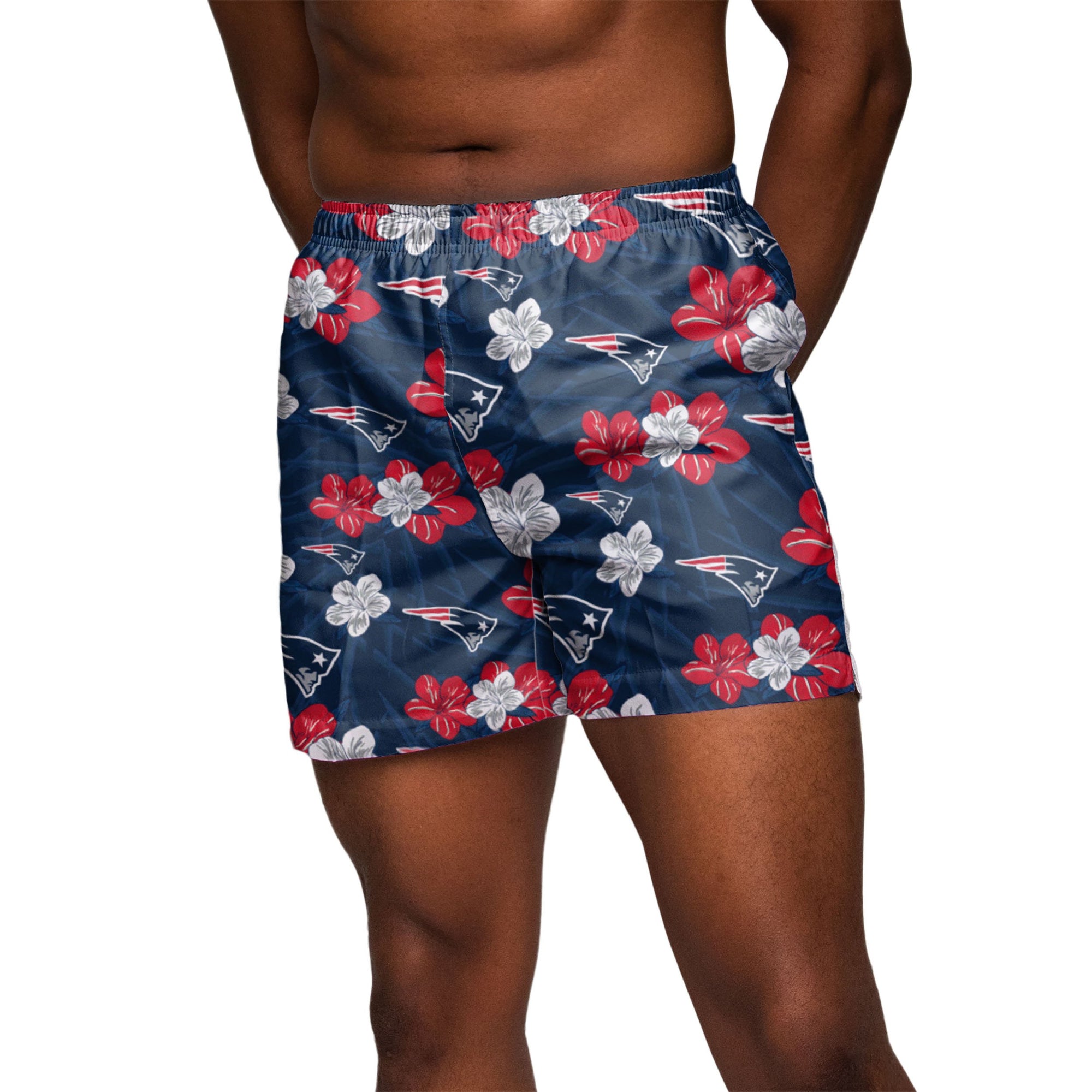 New England Patriots NFL Mens Hibiscus Slim Fit 5.5" Swimming Trunks