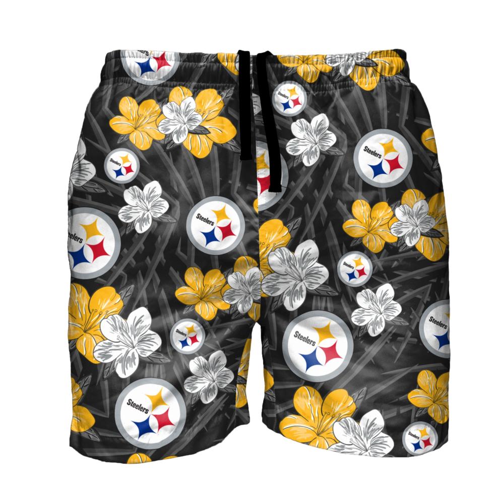 Pittsburgh Steelers NFL Mens Hibiscus Slim Fit 5.5" Swimming Trunks