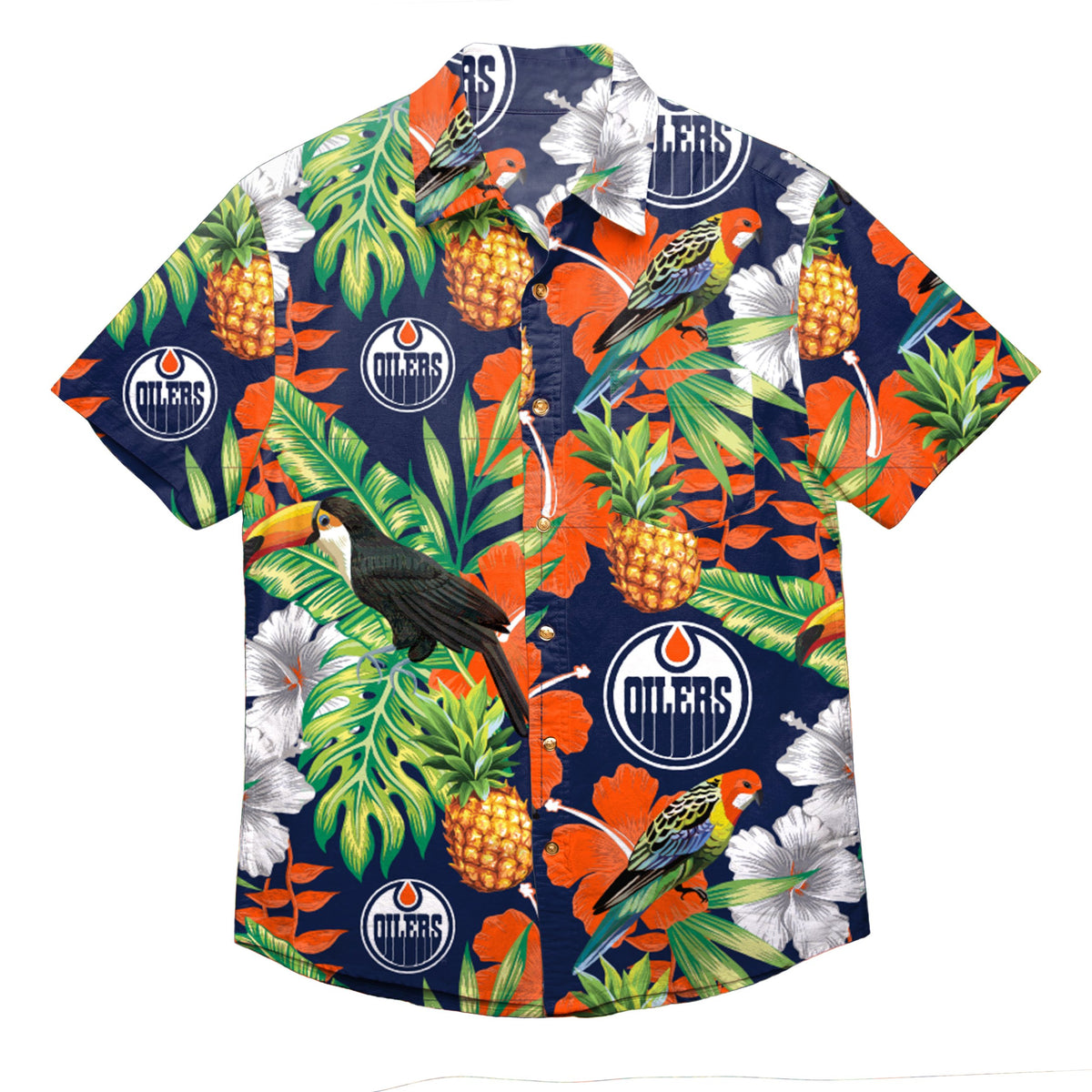 Edmonton Oilers NHL Mens Floral Button Up Shirt