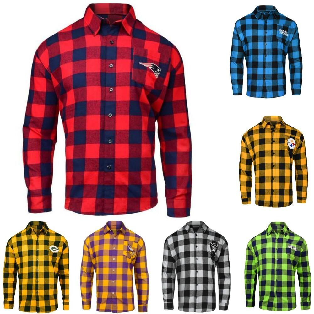 NFL Mens Officially Licensed Long Sleeve Large Check Flannel Shirts